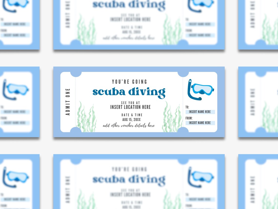 Editable Scuba Diving Lesson Coupon, Custom Scuba Diving Ticket ...