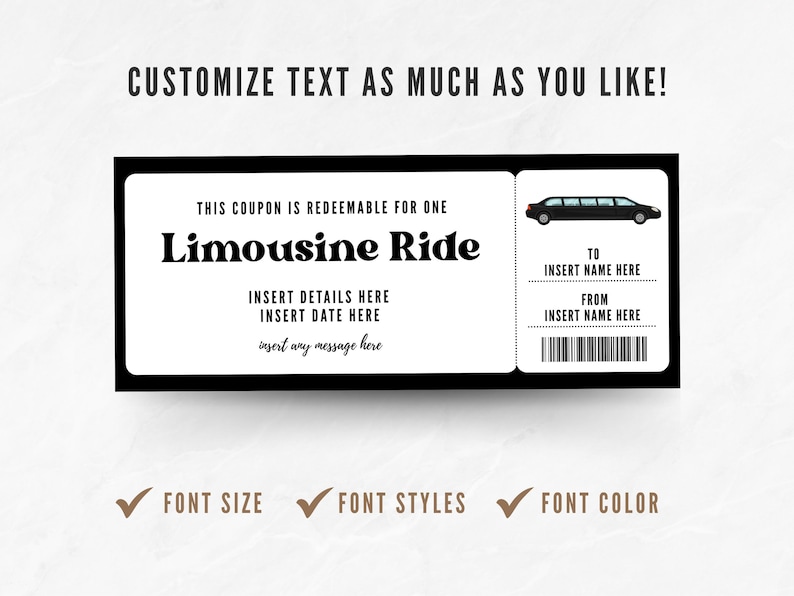 Editable Limo Ticket Template, Printable Limousine Ride Coupon ...
