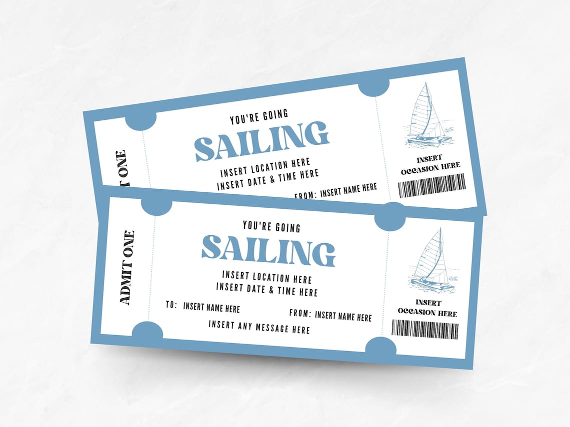Editable Sailing Trip Ticket, Printable Sail Boat Boarding Pass Coupon ...