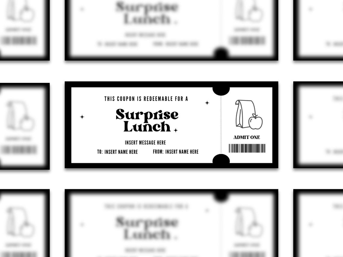 Custom Surprise Lunch Coupon, Printable Surprise Homemade Lunch Voucher ...