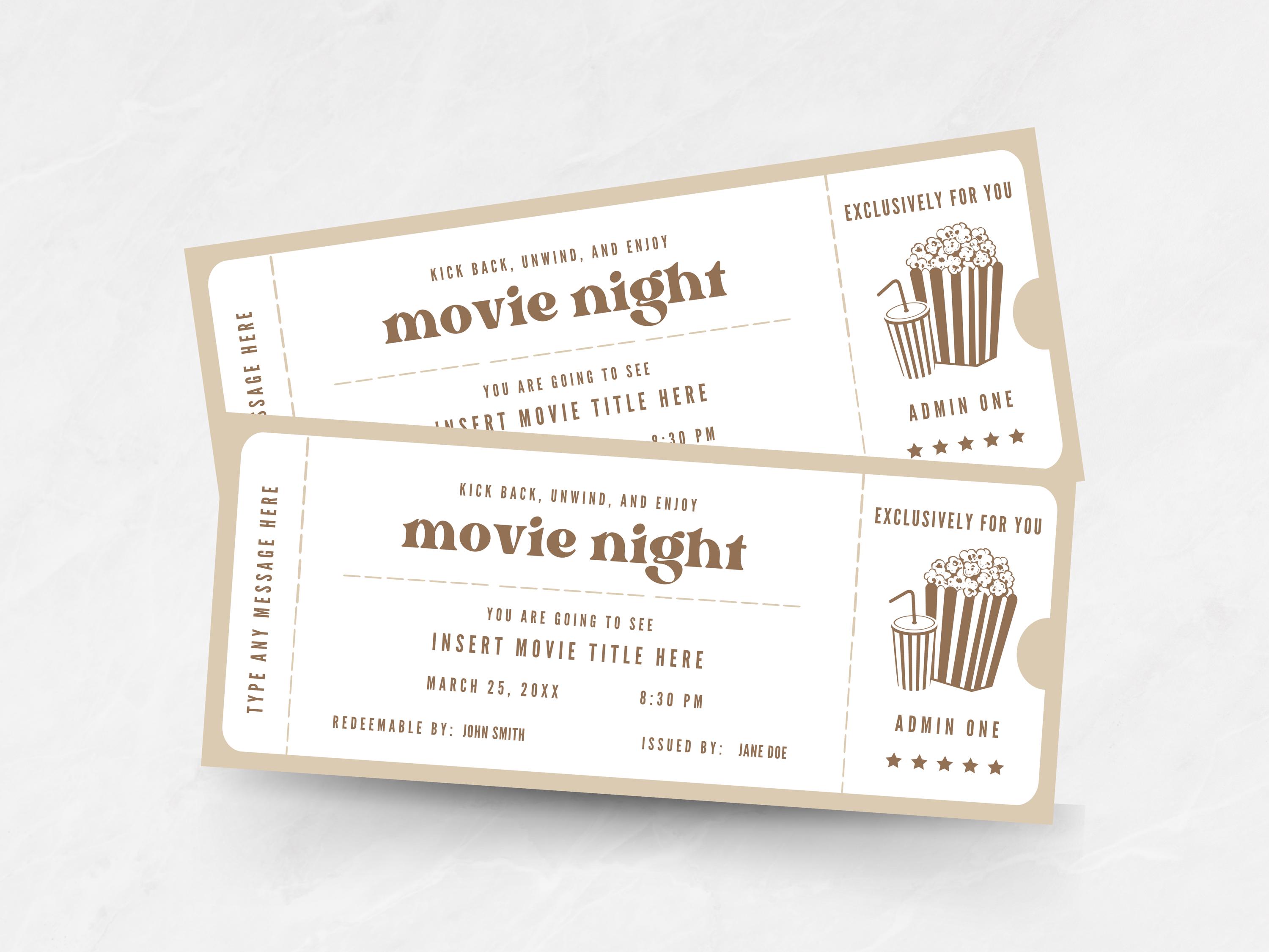 Editable Movie Night Coupon, Custom Movie Voucher, Digital Ticket ...