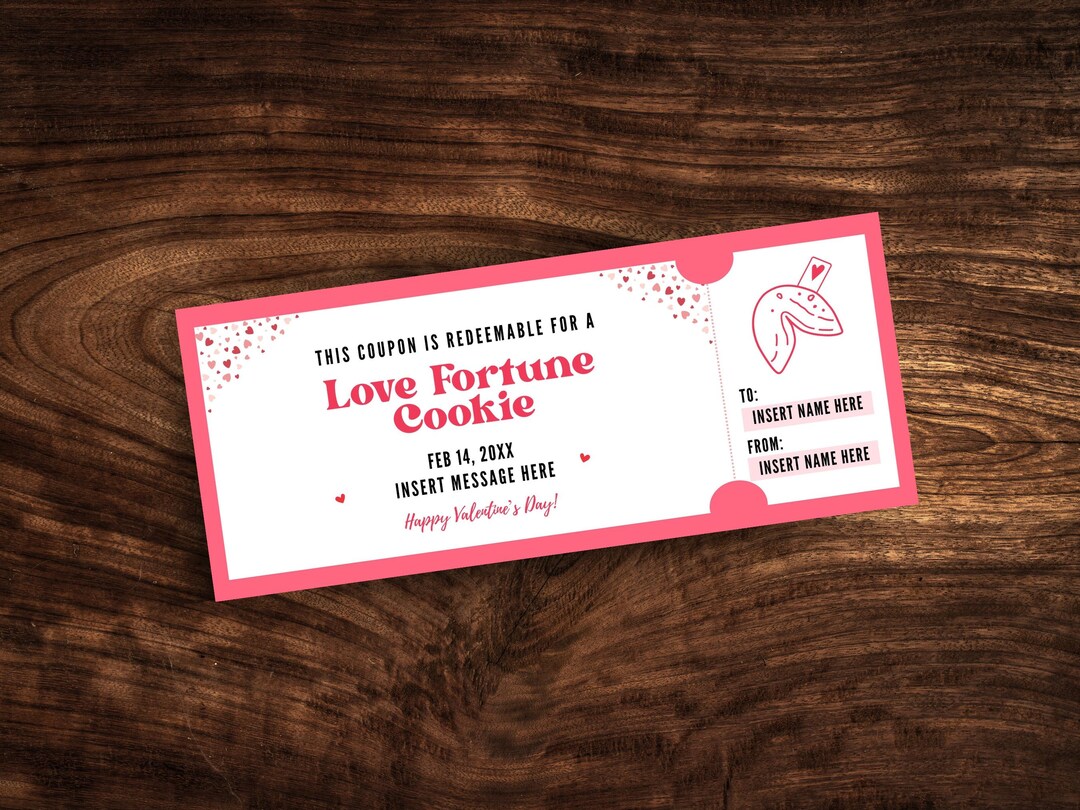 Editable Valentine's Day Fortune Cookie Gift Certificate Template ...