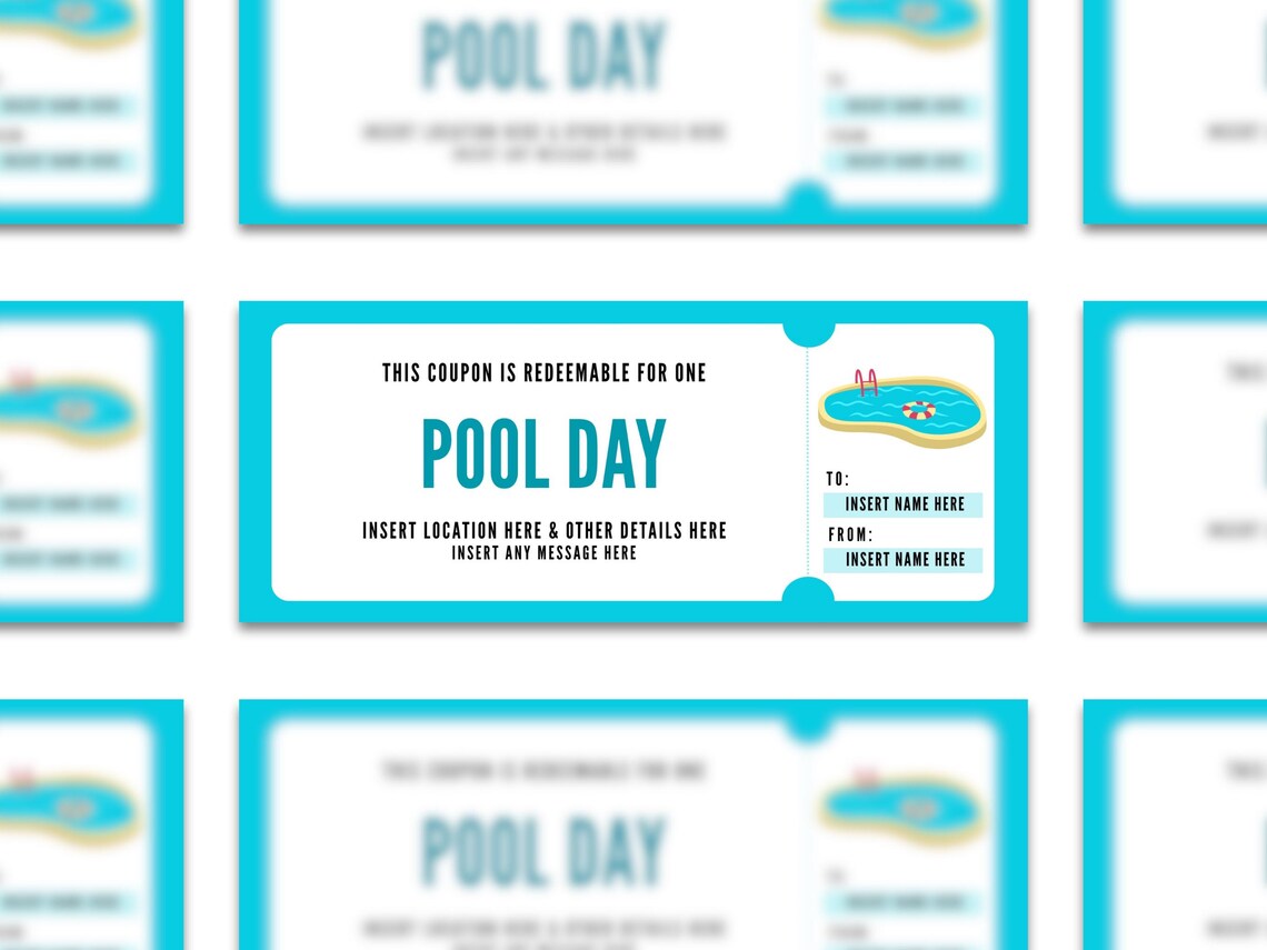 Editable Pool Day Coupon, Printable Summer Pool Party Invitation ...