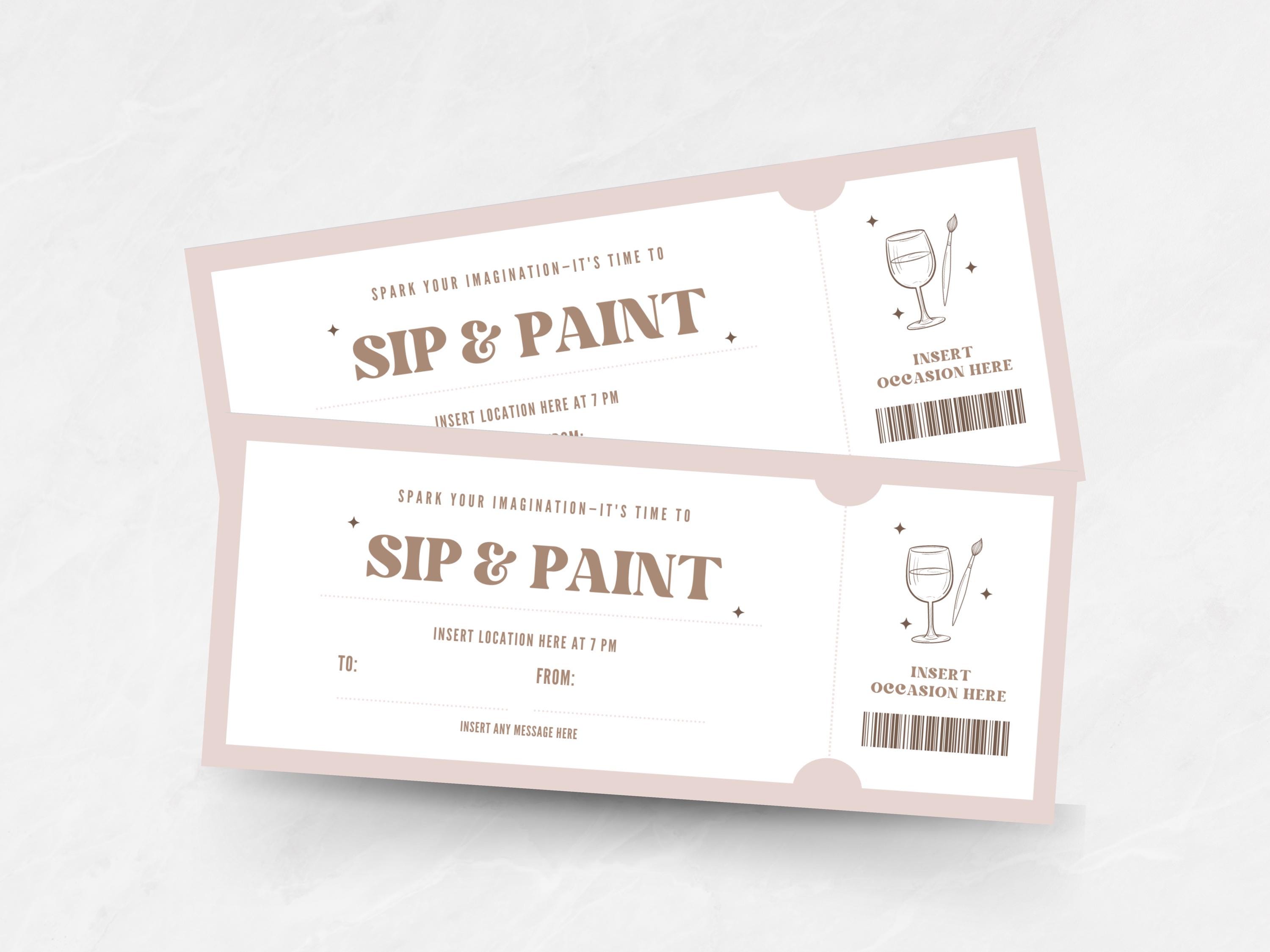 Printable Sip and Paint Party Coupon Template, Editable Wine and Paint ...