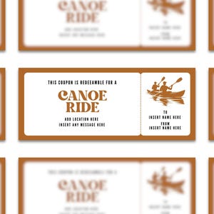 Editable Canoe Ride Coupon, Custom Canoe Tour Ticket Template ...