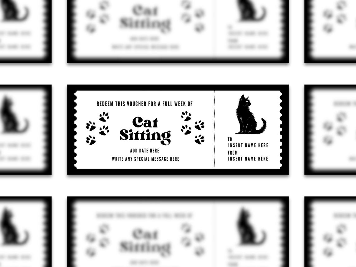 Editable Cat Sitting Coupon Template, Custom Cat Watching Ticket ...