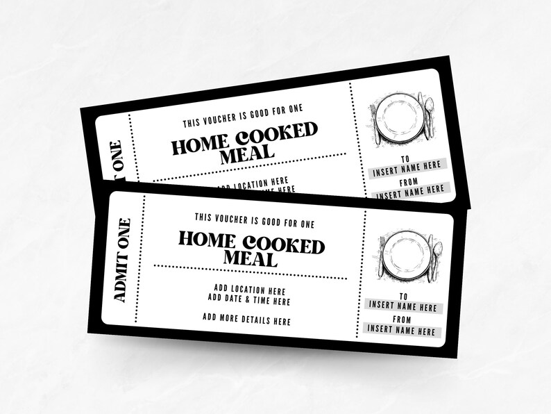 Editable Home Cooked Meal Coupon, Printable Homemade Meal Ticket ...