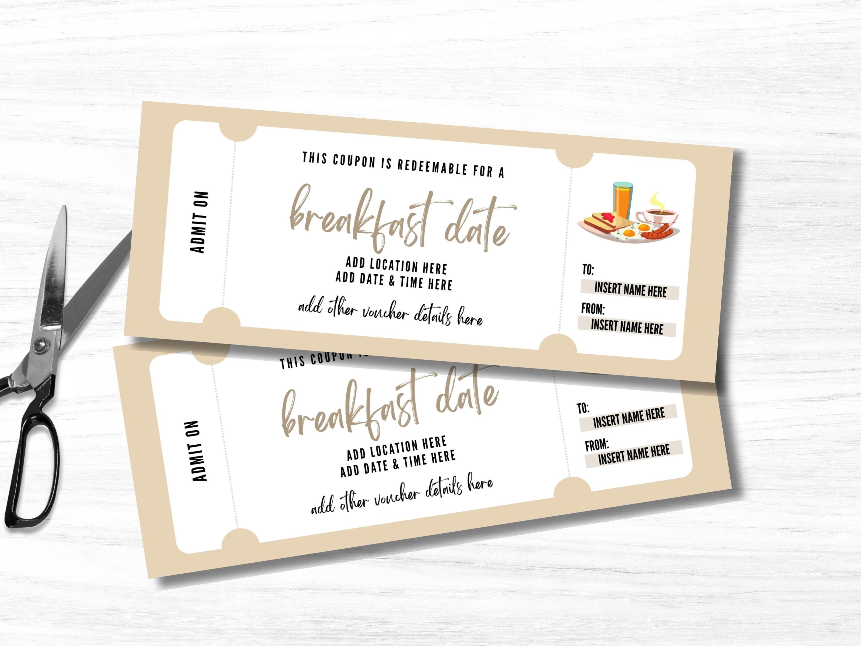 Editable Breakfast Date, Printable Breakfast Date Ticket Template ...
