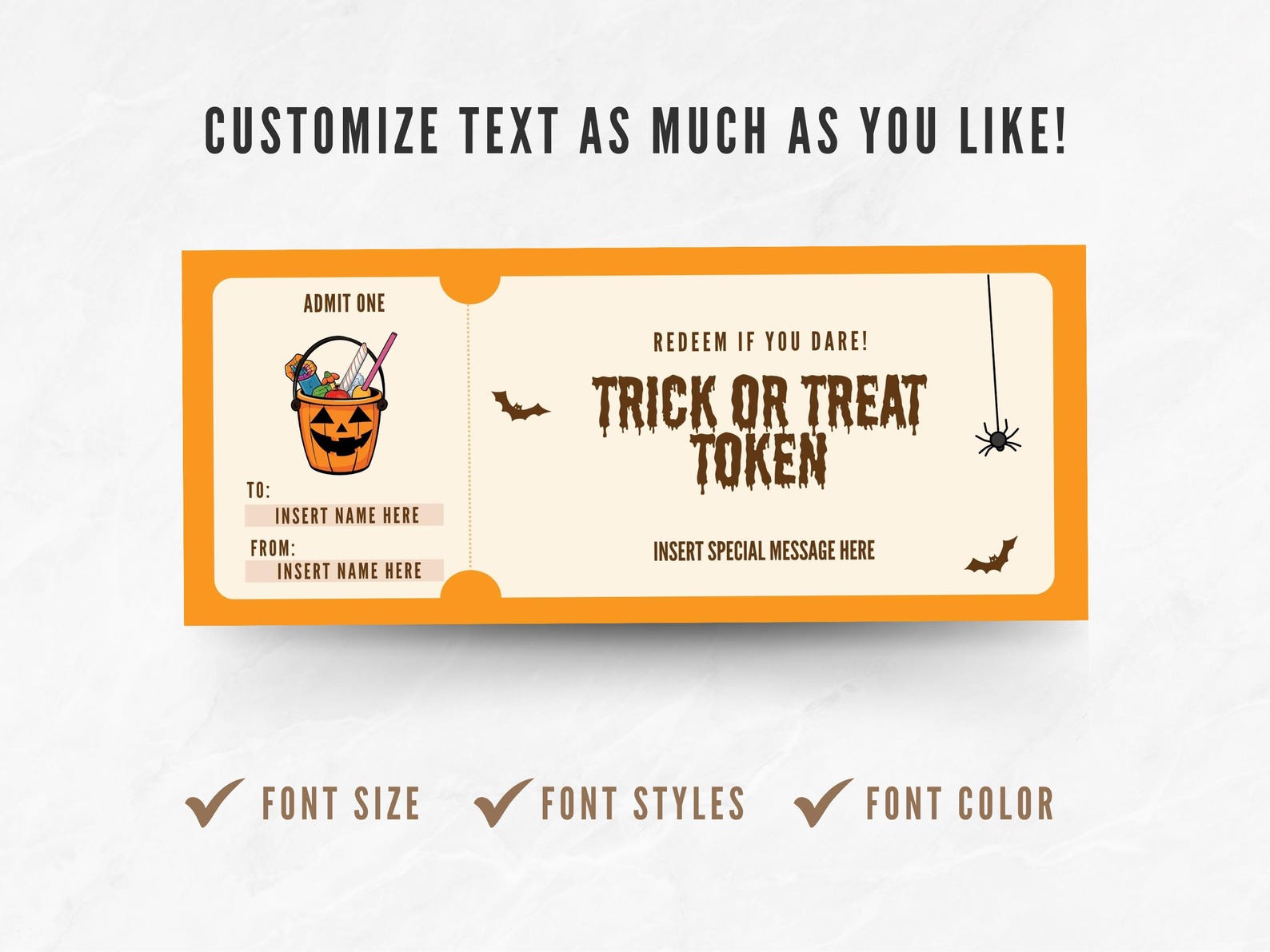Editable Trick or Treat Token Coupon, Printable Halloween Candy ...