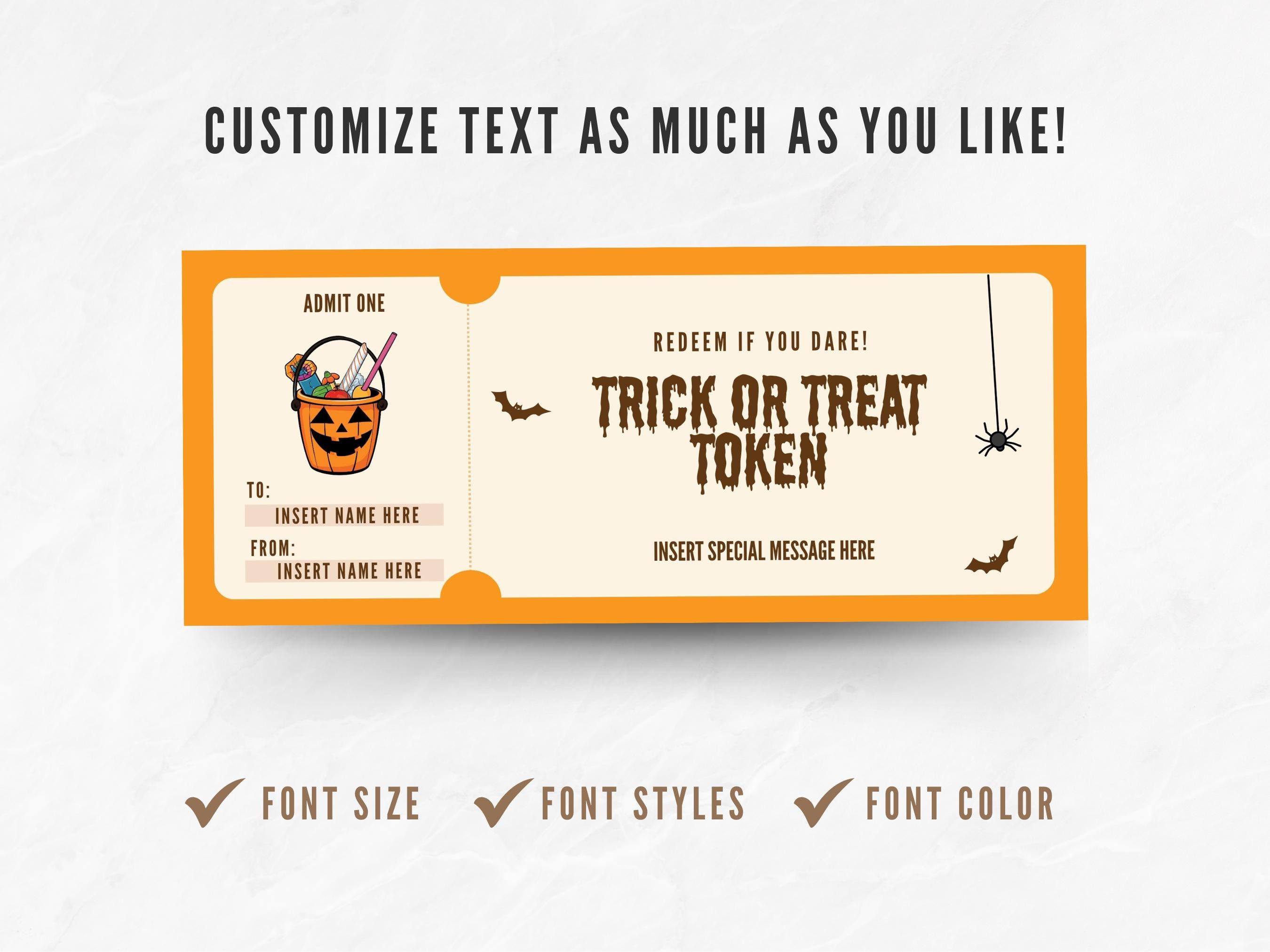 Editable Trick or Treat Token Coupon, Printable Halloween Candy ...