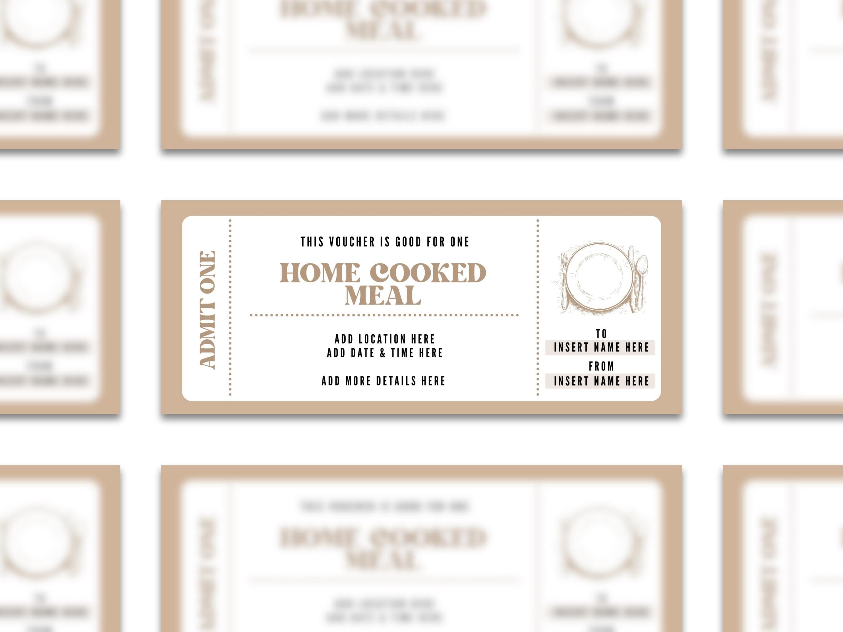 Editable Home Cooked Meal Coupon, Printable Homemade Meal Ticket ...