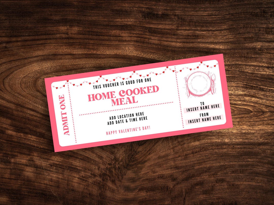 Editable Home Cooked Meal Valentine's Day Coupon, Printable Homemade ...
