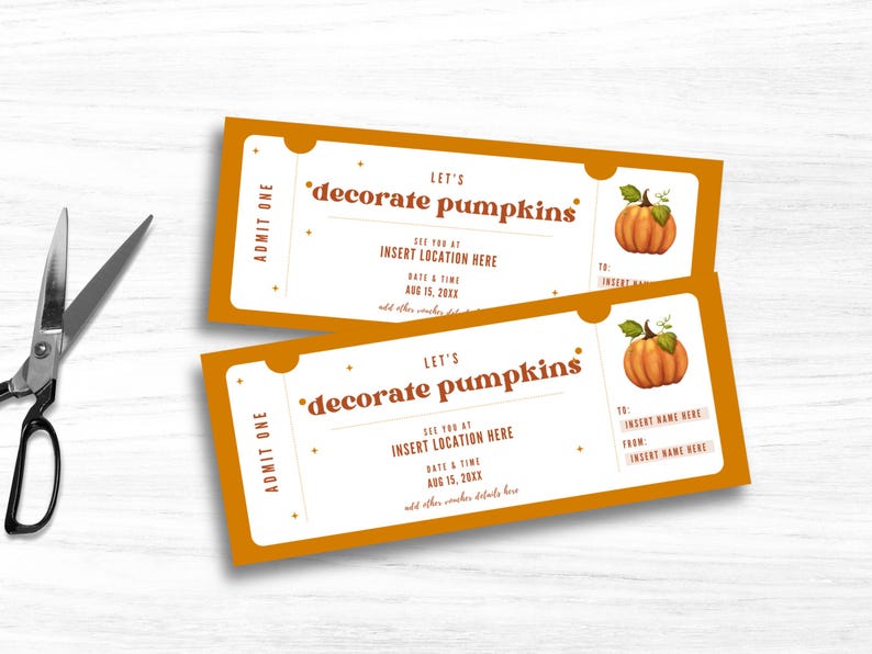 Editable Pumpkin Decorating Coupon, Custom Pumpkin Painting Ticket ...