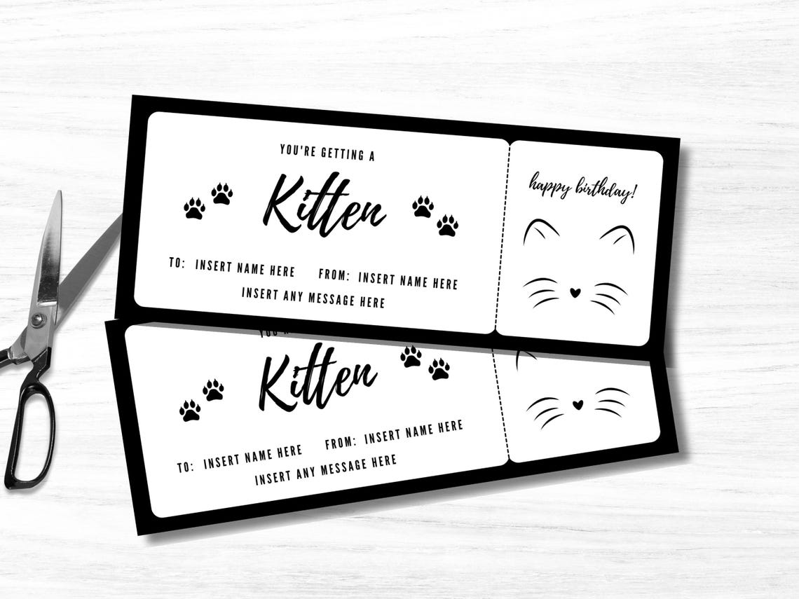 Editable New Kitten Coupon Template, Custom New Cat Ticket Template ...
