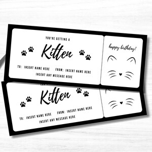 Editable New Kitten Coupon Template, Custom New Cat Ticket Template ...