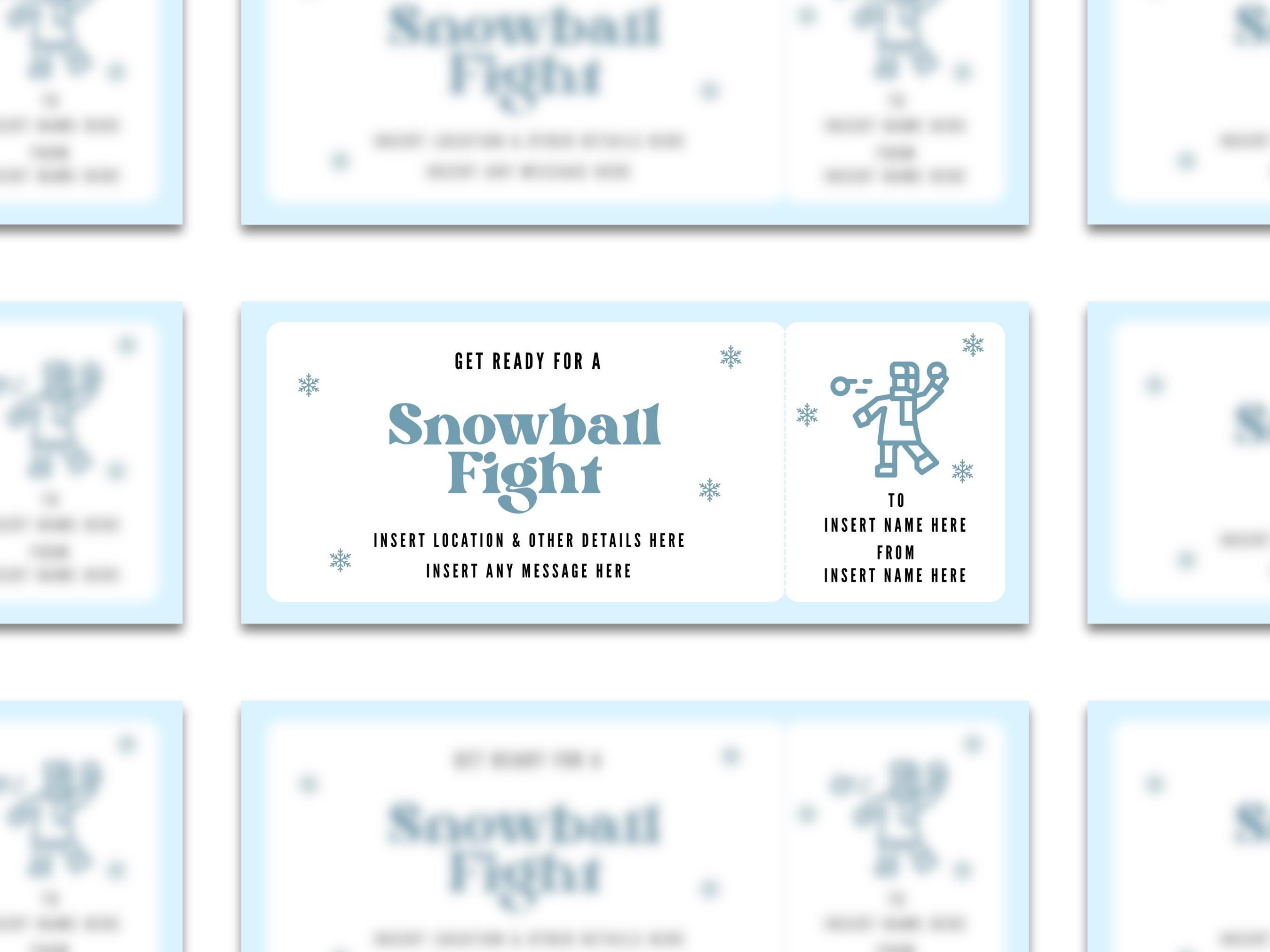 Editable Snowball Fight Ticket Template, Custom Snowball Fight Coupon ...