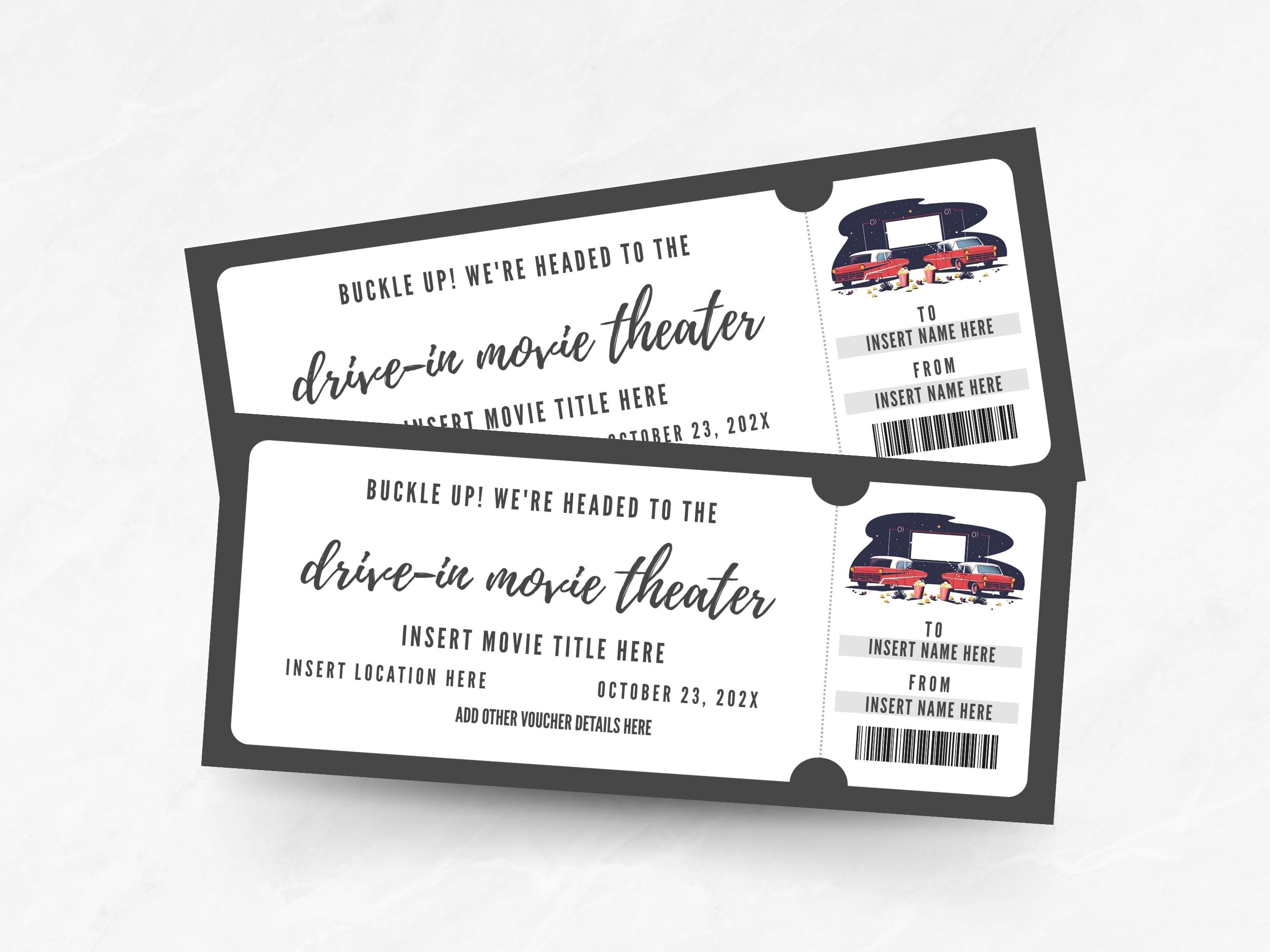 Editable Drive-in Movie Theater Ticket Template, Custom Drive-ins Movie ...