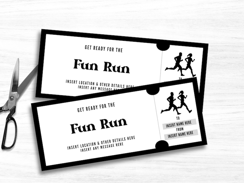 Editable Fun Run Ticket Template, Custom Race Coupon, Printable 1/2 ...