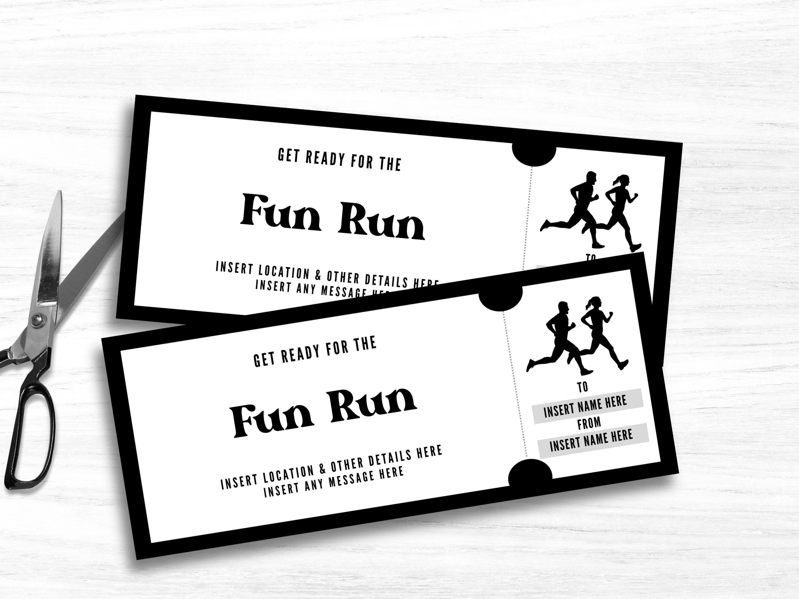 Editable Fun Run Ticket Template, Custom Race Coupon, Printable 1/2 ...