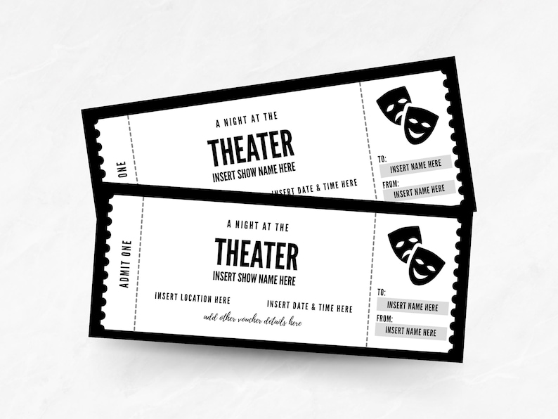 Custom Theater Ticket Template, Printable Play Show Ticket Coupon ...
