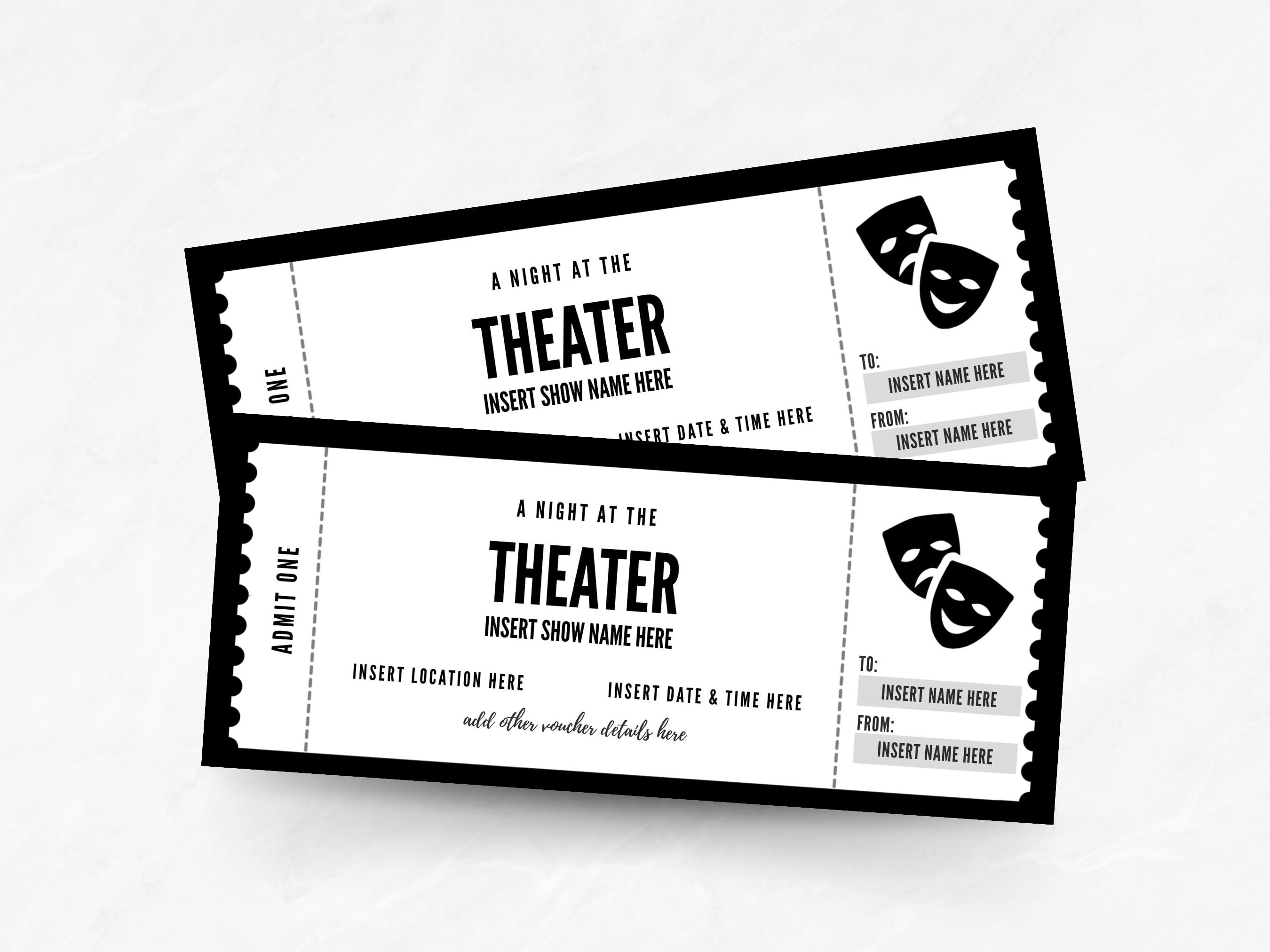 Custom Theater Ticket Template, Printable Play Show Ticket Coupon ...
