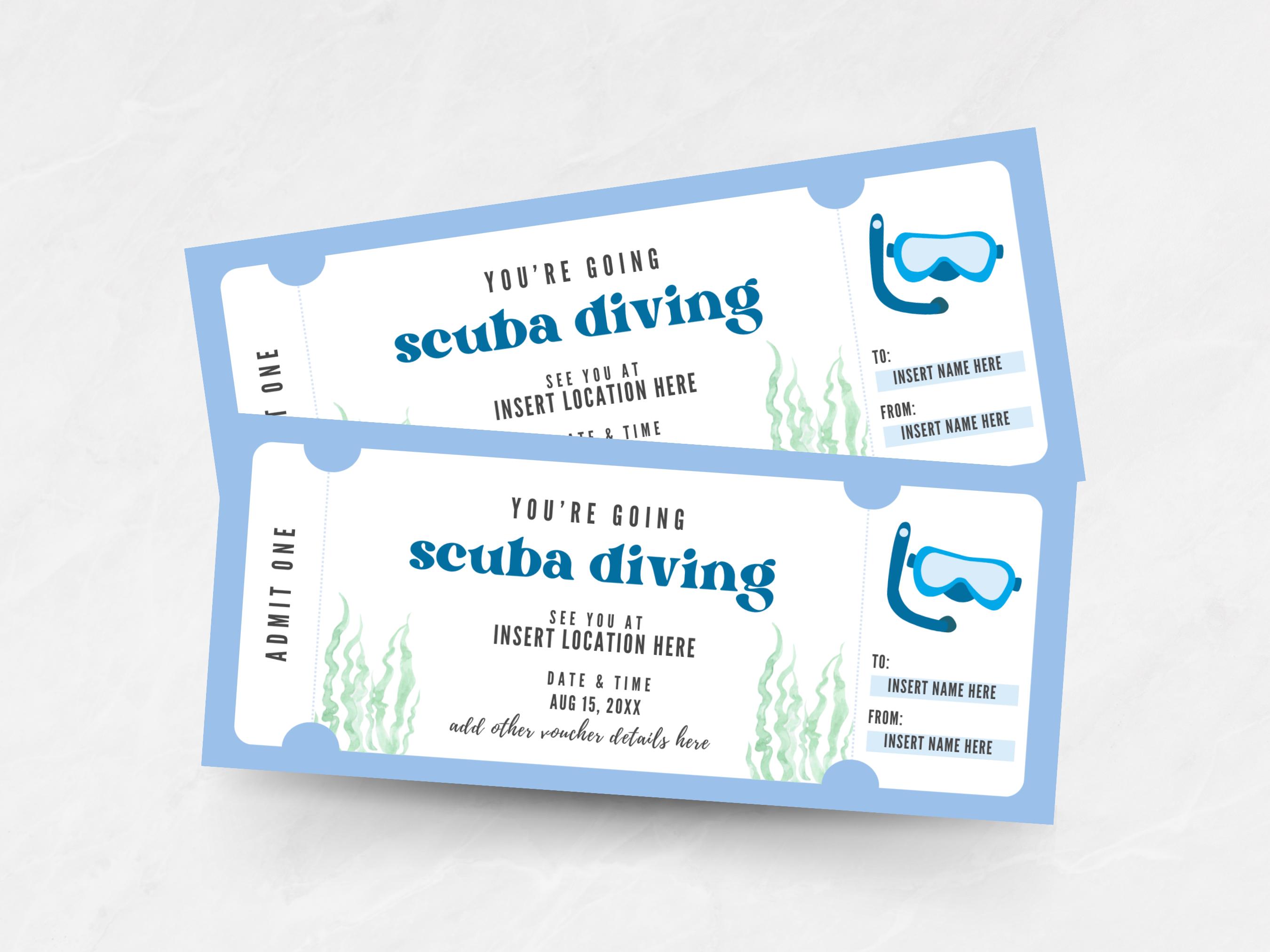 Editable Scuba Diving Lesson Coupon, Custom Scuba Diving Ticket ...