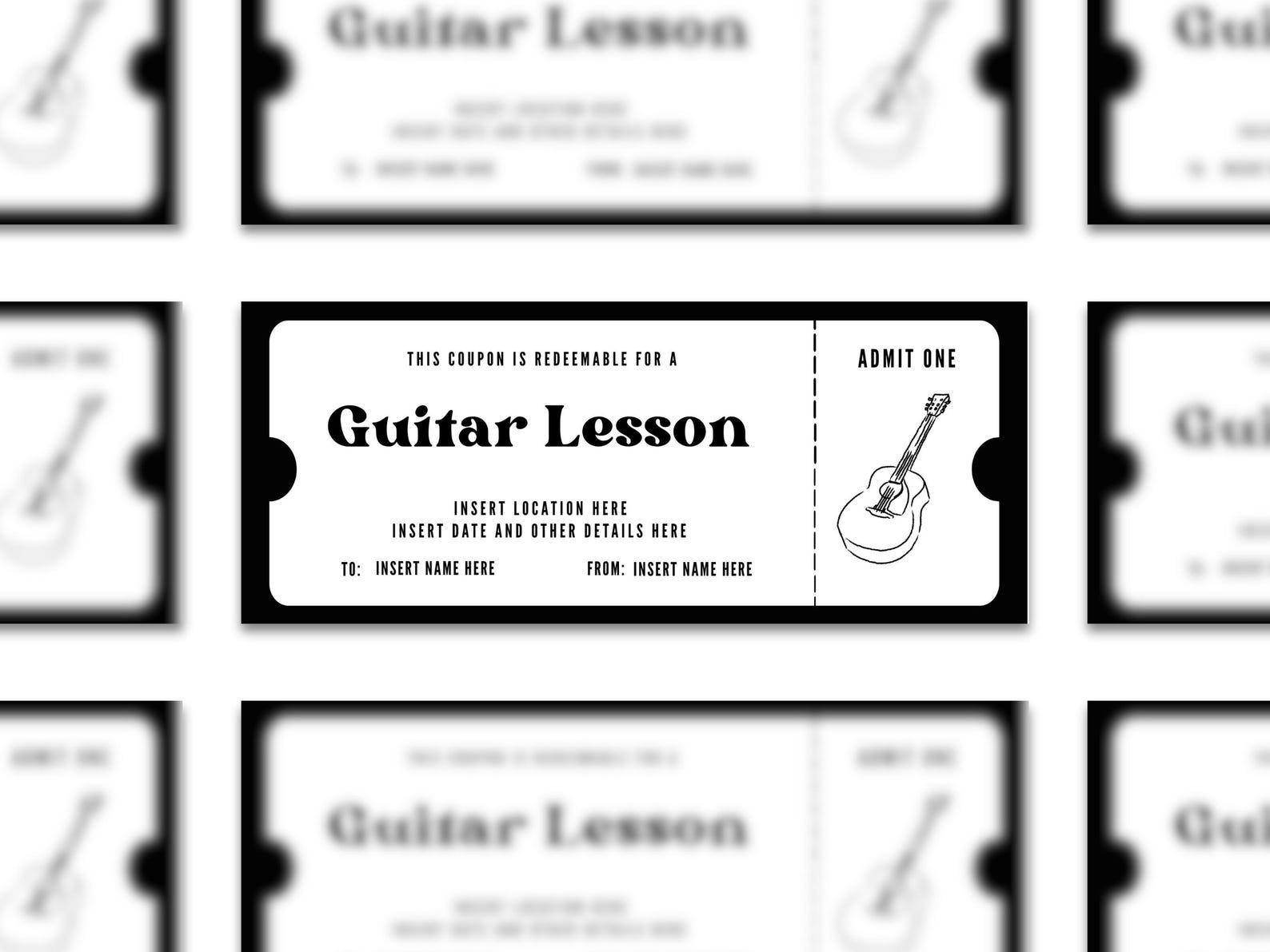 Editable Guitar Lesson Coupon, Custom Guitar Class Ticket Template ...