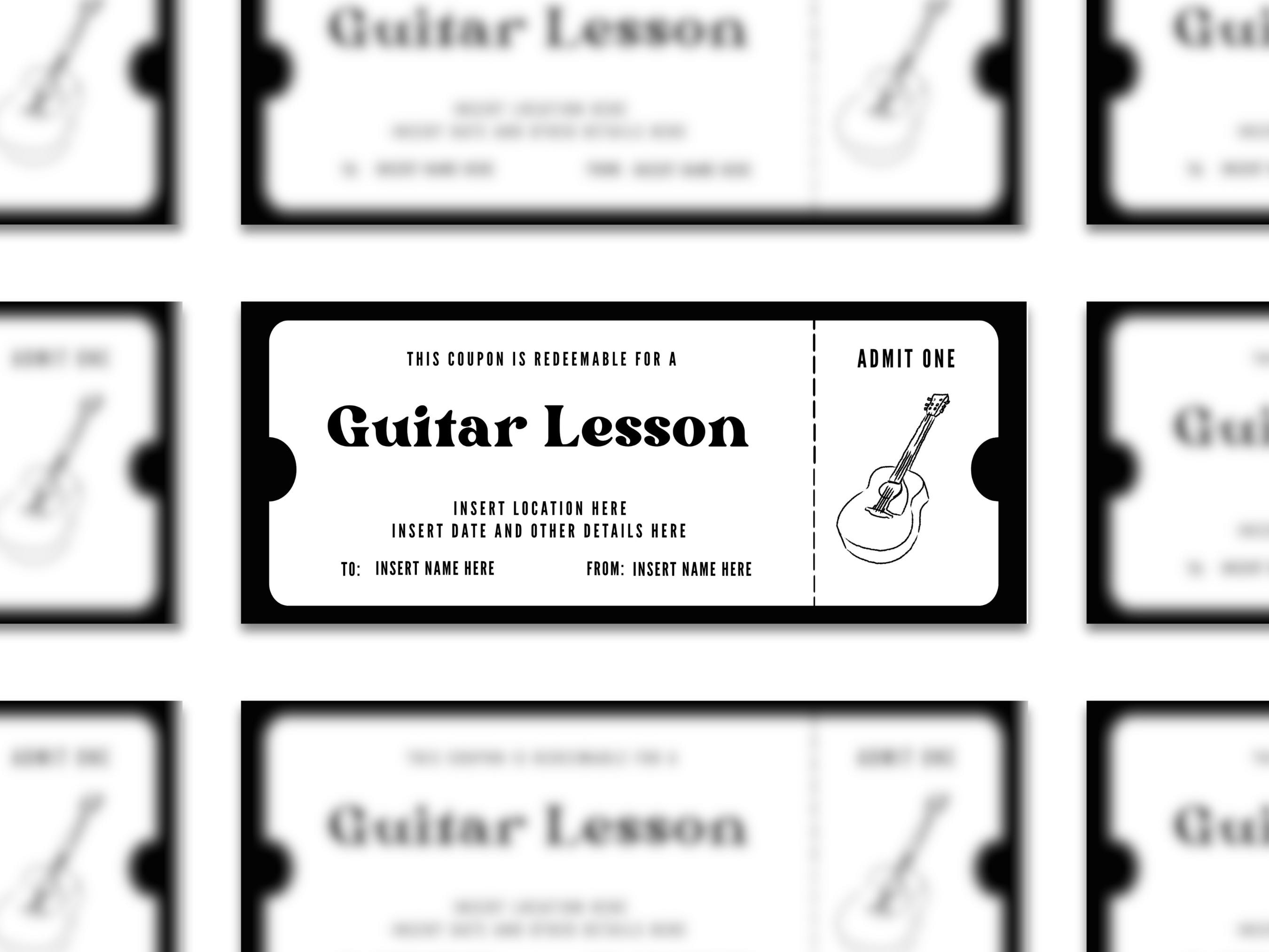 Editable Guitar Lesson Coupon, Custom Guitar Class Ticket Template ...