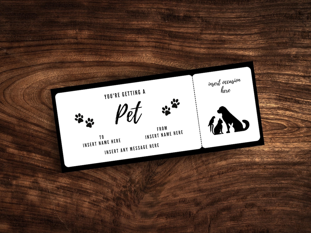 Editable New Pet Coupon Template, Custom New Animal Ticket Template ...