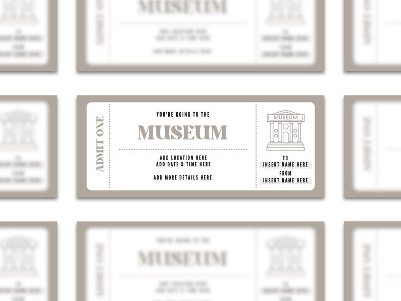 Custom Museum Ticket Template, Printable Museum Gallery Coupon ...