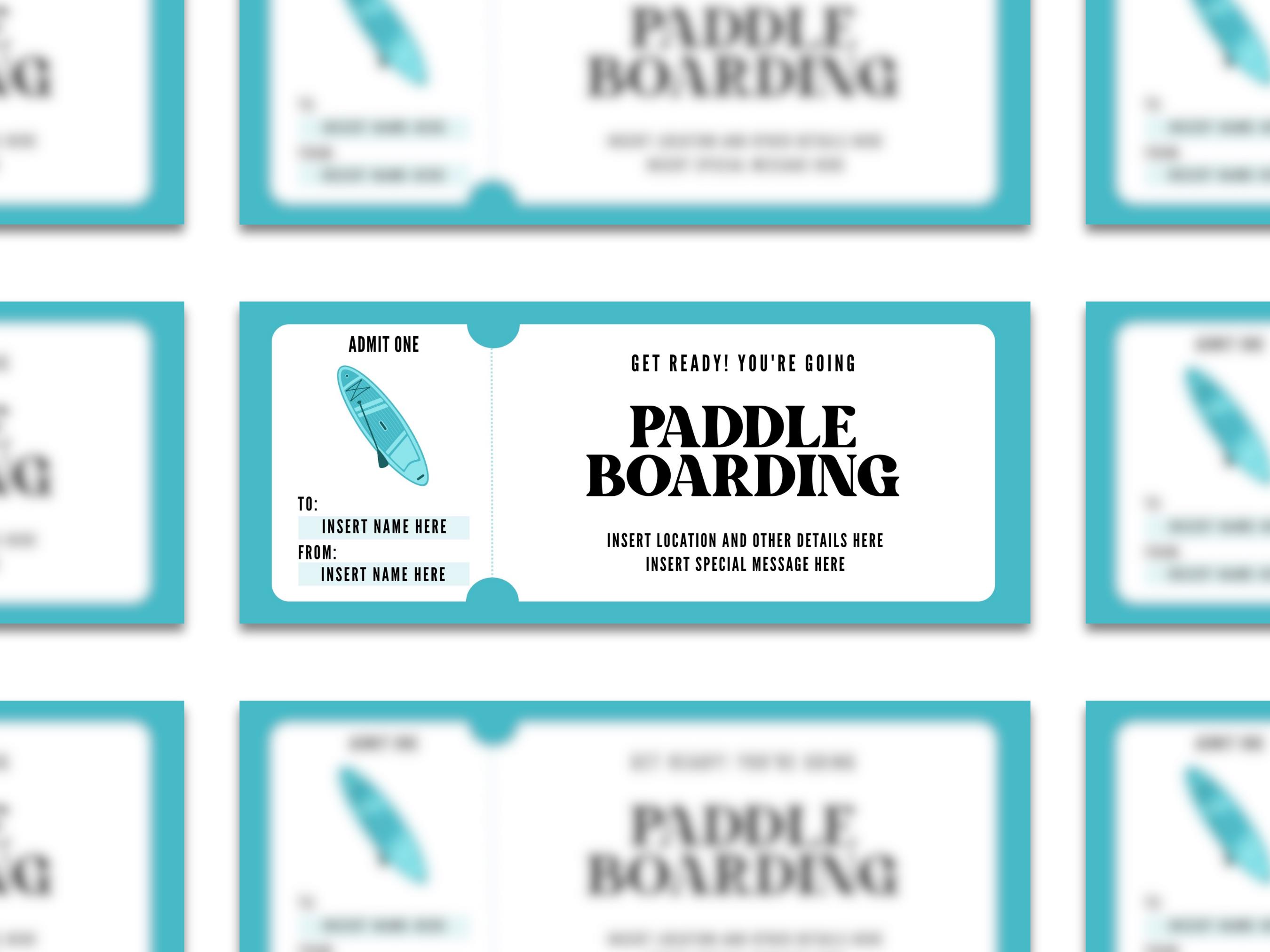 Editable Paddle Boarding Coupon, Custom Paddle Board Tour Ticket ...
