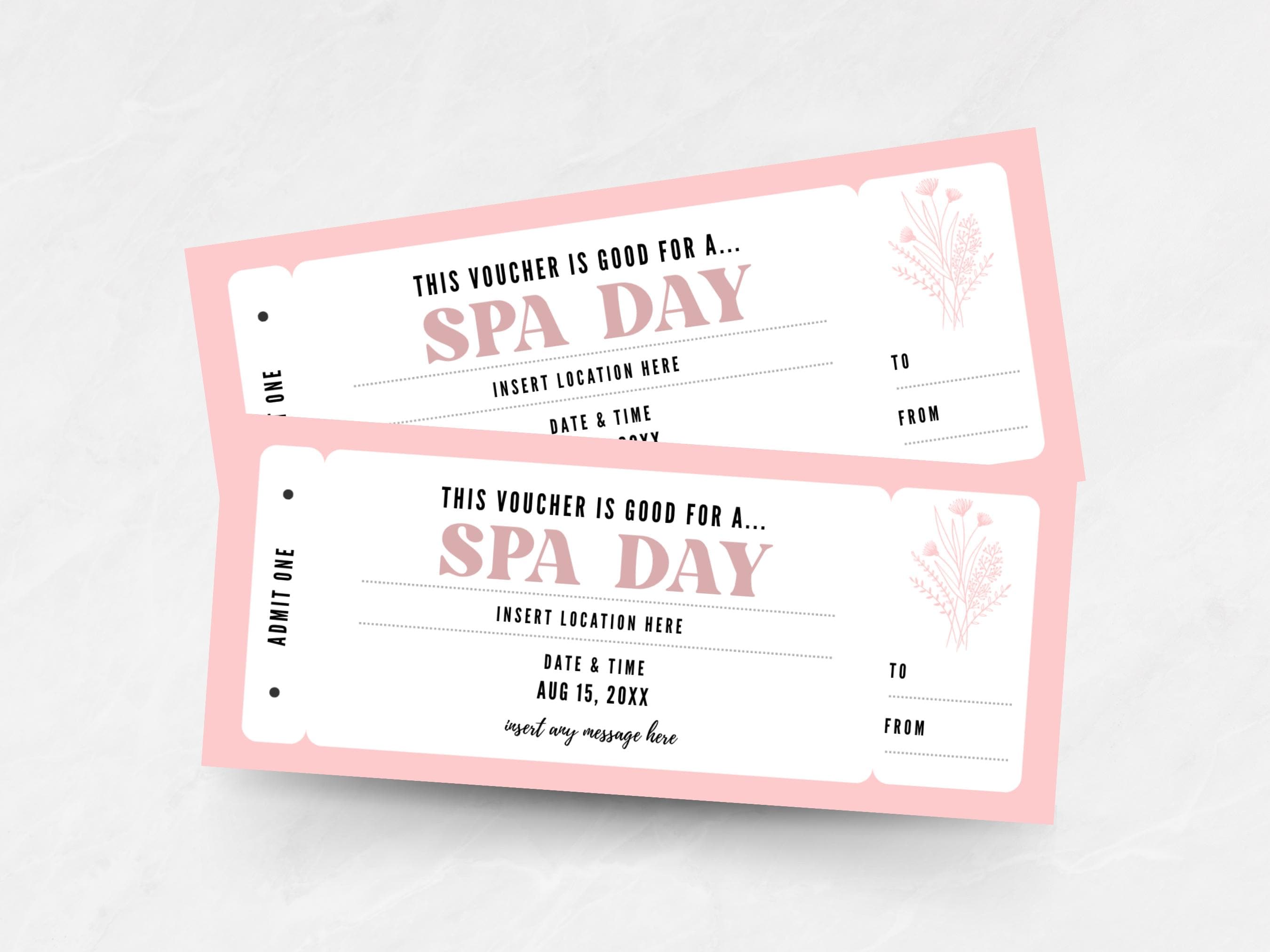 Editable Spa Day Coupon, Printable Spa Ticket Voucher, Custom Spa Day ...
