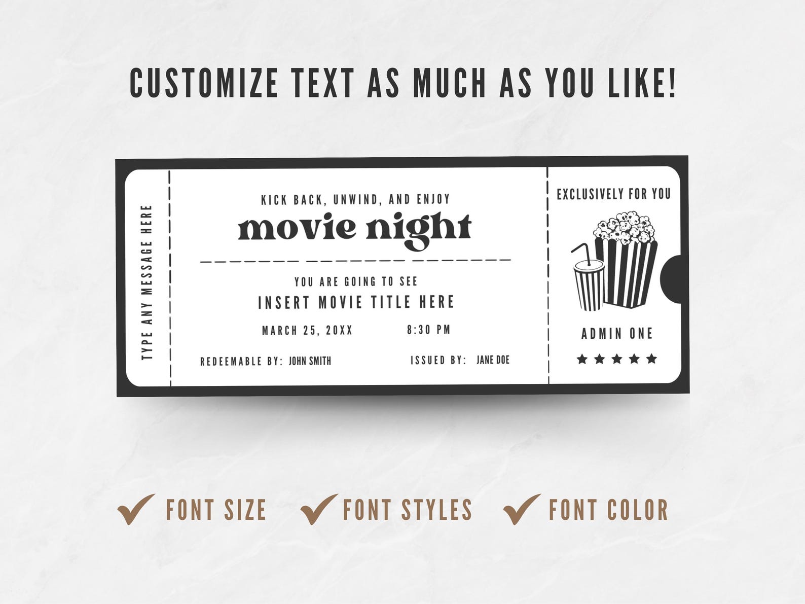 Editable Movie Night Coupon, Custom Movie Voucher, Digital Ticket ...