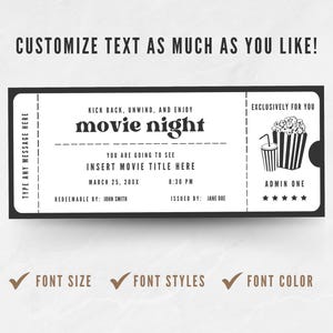 Editable Movie Night Coupon, Custom Movie Voucher, Digital Ticket ...