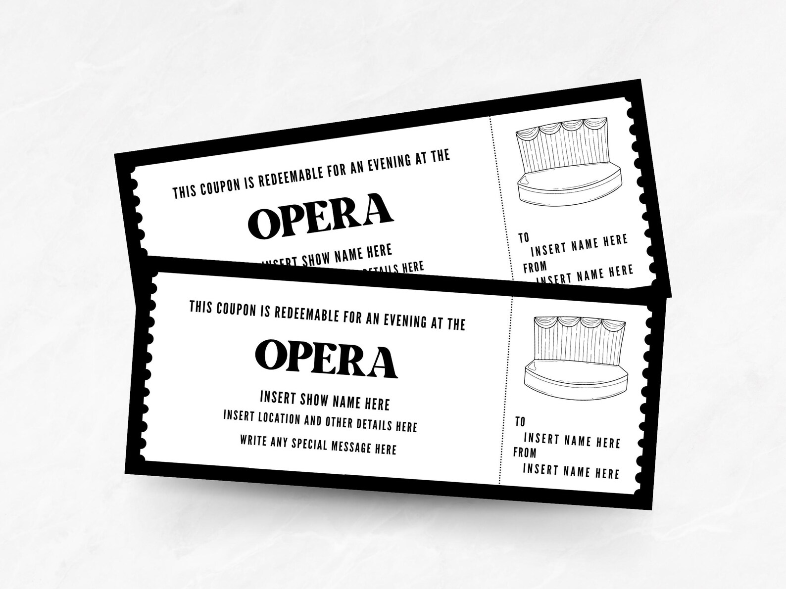 Custom Opera Ticket Template, Printable Opera Show Ticket Coupon ...