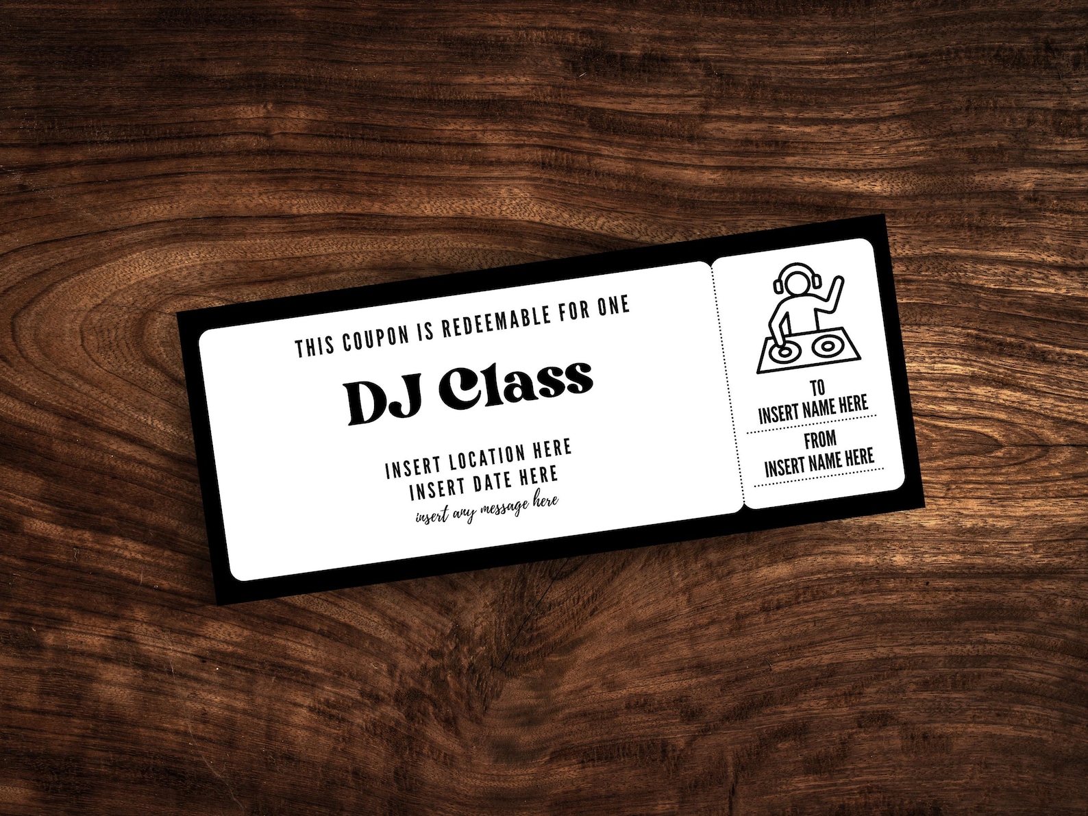 Editable DJ Class Coupon, Custom DJ Lesson Ticket Template, Printable ...
