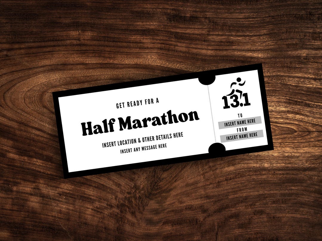 Editable Half-marathon Ticket Template, Custom 1/2 Marathon Race Coupon ...