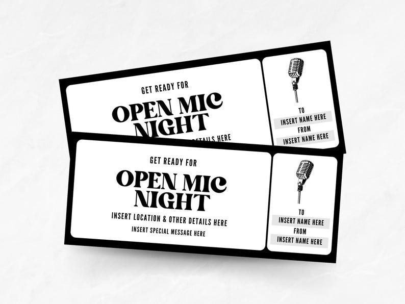 Custom Open Mic Night Ticket Template, Printable Open Mic Event Coupon ...