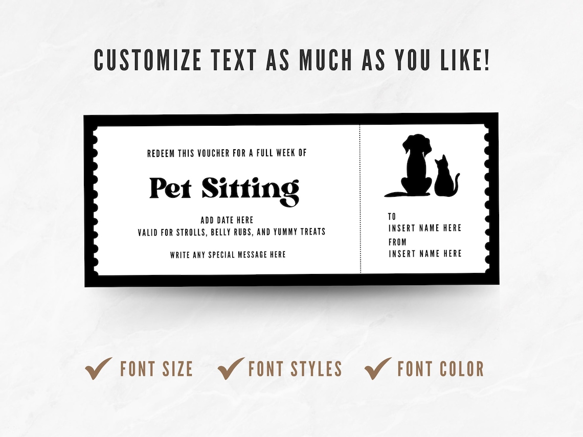 Editable Pet Sitting Coupon Template, Custom Dog Watching Ticket ...