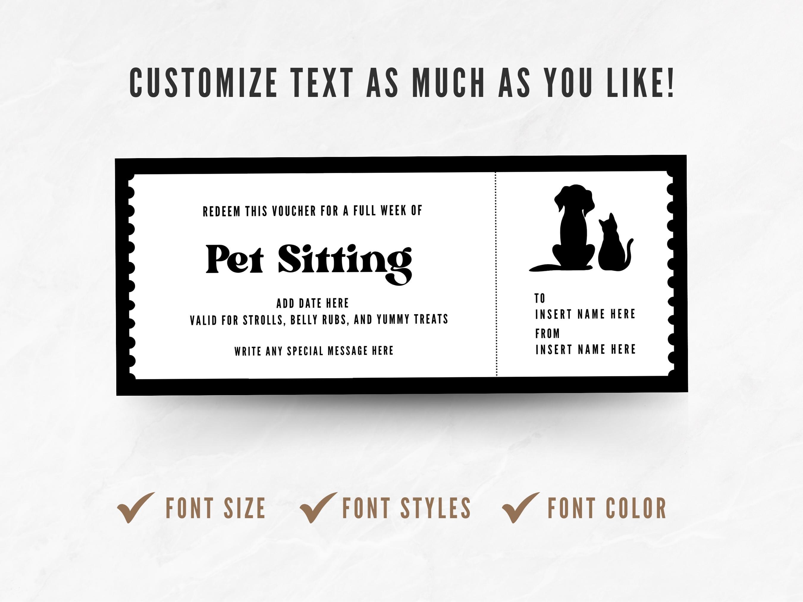 Editable Pet Sitting Coupon Template, Custom Dog Watching Ticket ...