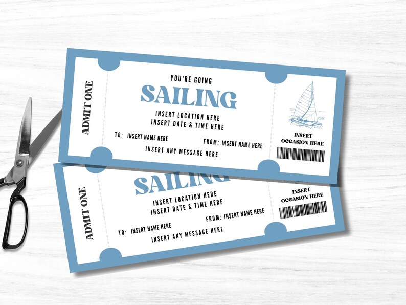 Editable Sailing Trip Ticket, Printable Sail Boat Boarding Pass Coupon ...