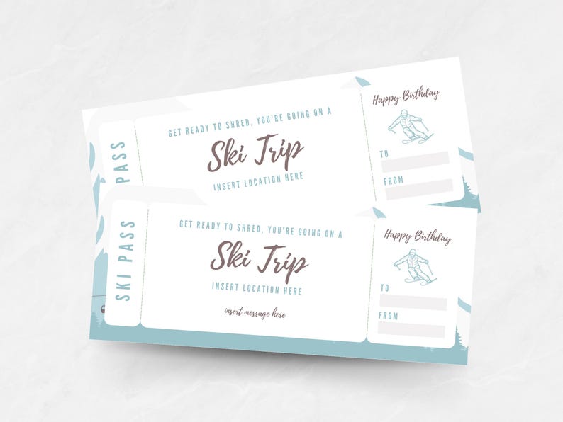 Editable Ski Lift Ticket Template, Custom Ski Trip Coupon, Personalized ...