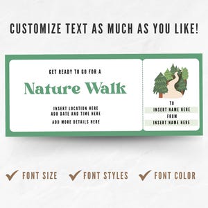 Editable Nature Walk Coupon, Custom Wilderness Nature Hike Gift ...