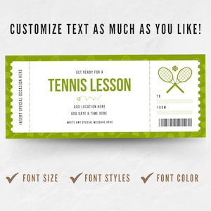 Editable Tennis Lesson Coupon, Custom Tennis Lessons Ticket Template ...