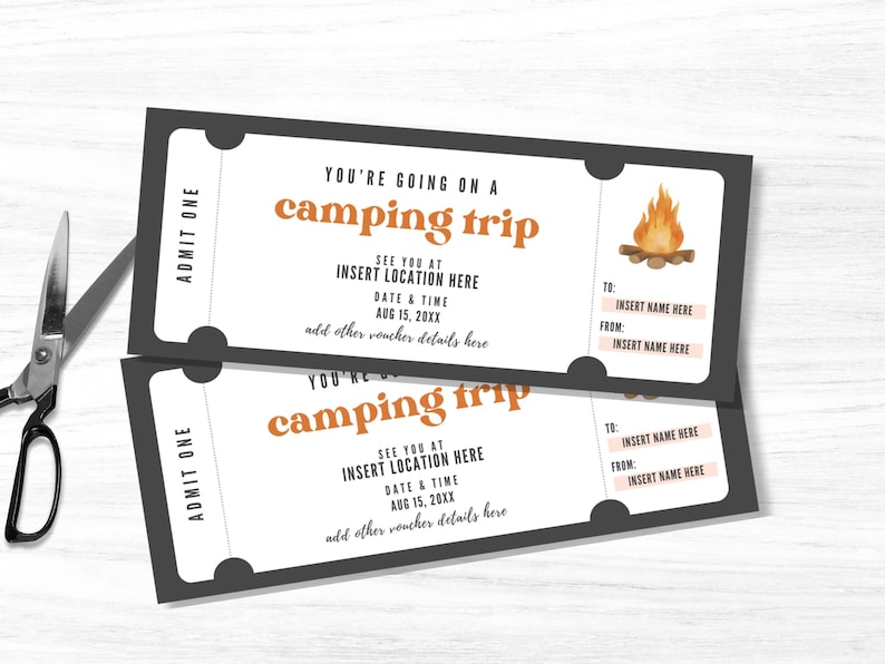 Editable Camping Trip Coupon, Custom Camping Adventure Gift Certificate ...