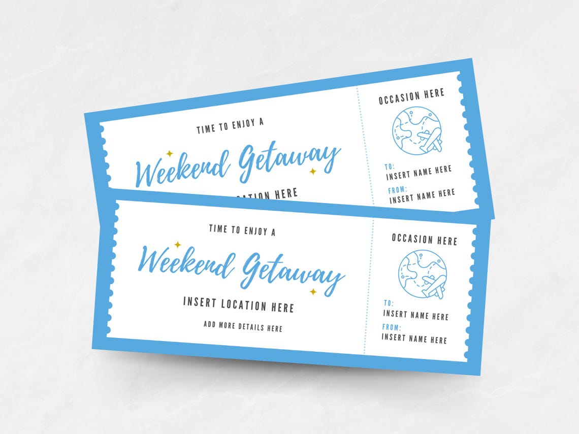 Editable Weekend Getaway Coupon Template, Custom Surprise Hotel ...