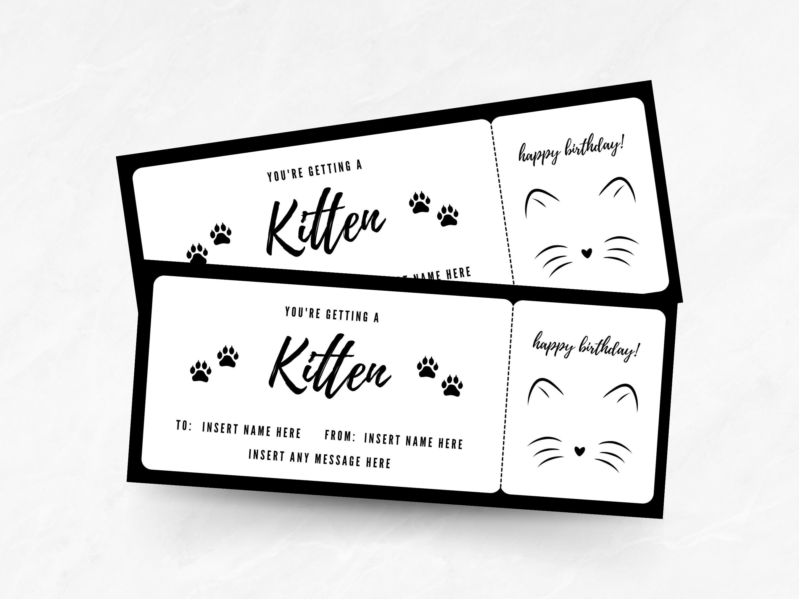 Editable New Kitten Coupon Template, Custom New Cat Ticket Template ...