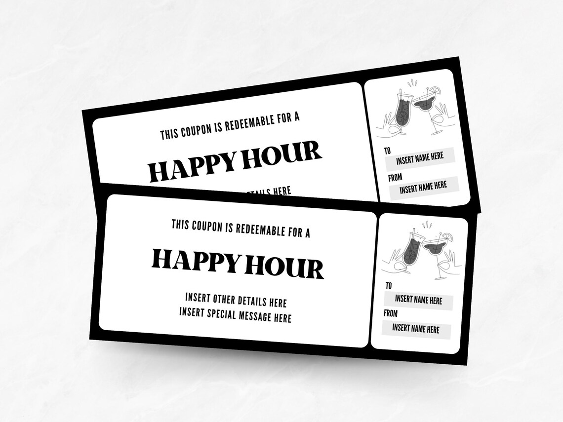 Printable Happy Hour Coupon Template, Editable Happy Hour Invitation ...