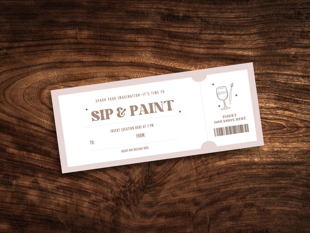 Printable Sip and Paint Party Coupon Template, Editable Wine and Paint ...