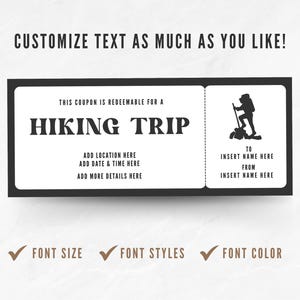 Editable Hiking Trip Coupon, Custom Wilderness Hike Gift Certificate ...